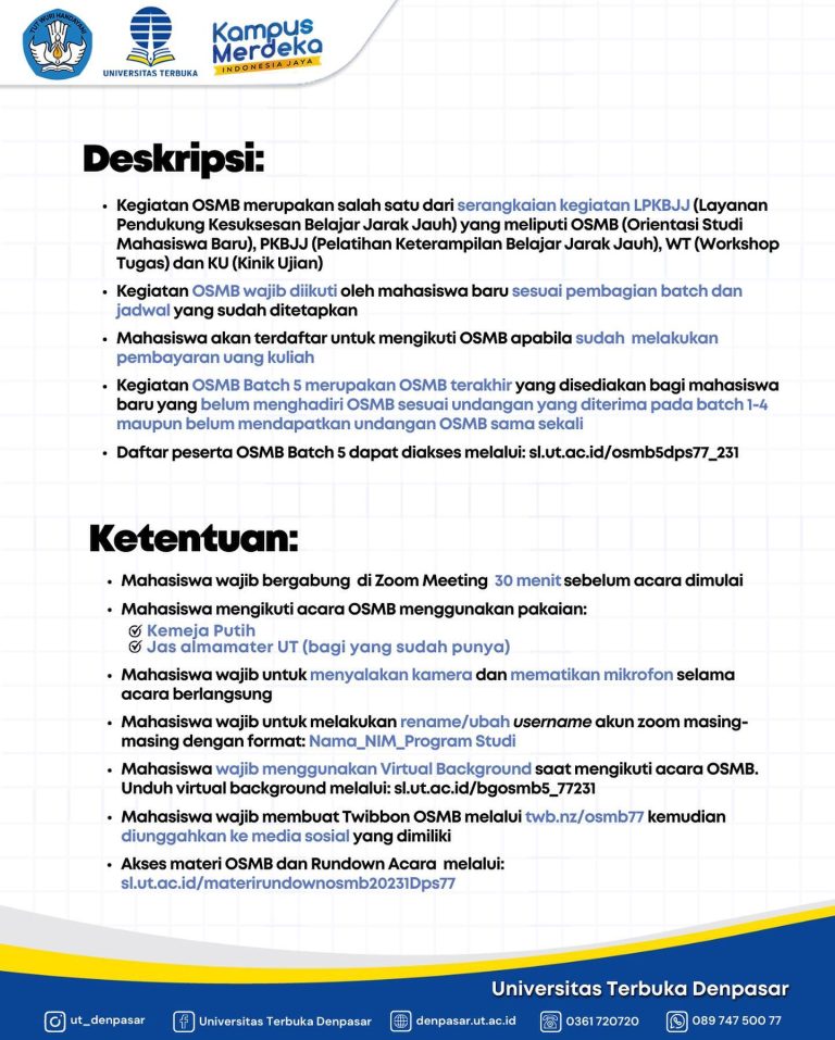 Jadwal Orientasi Studi Mahasiswa Baru (OSMB) Smt Genap 2022/23 (2023.1 ...