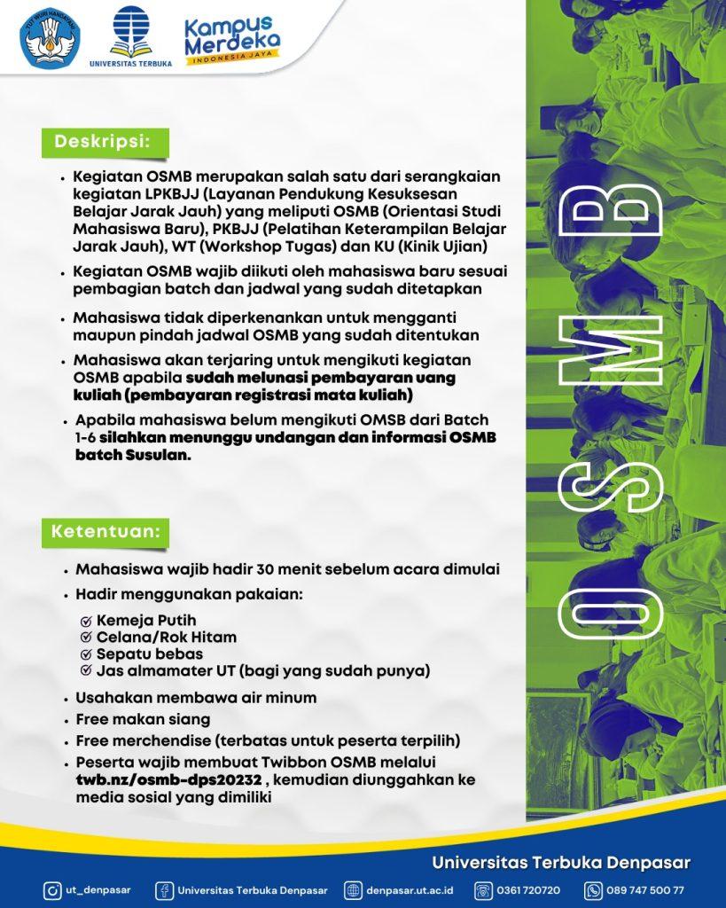 INFO OSMB UT DENPASAR MASA REGISTRASI 2023/2024 GANJIL BATCH 5 dan 6 ...