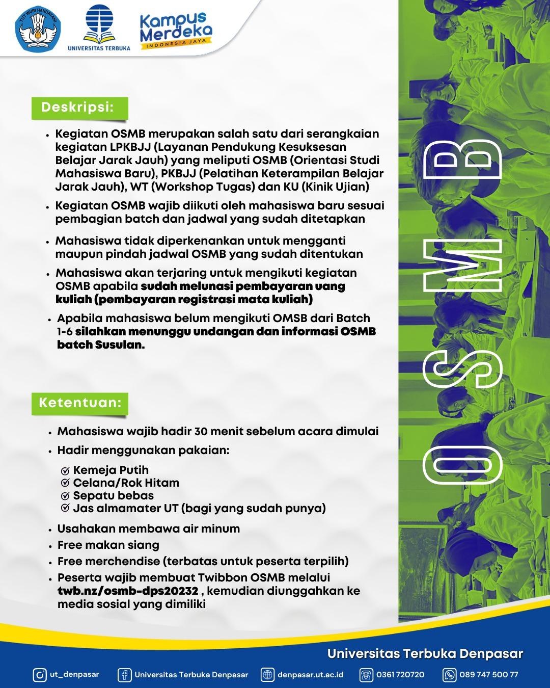 INFO OSMB UT DENPASAR MASA REGISTRASI 2023/2024 GANJIL BATCH 5 dan 6 ...