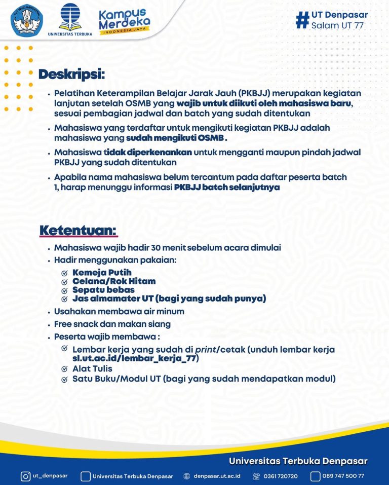 PKBJJ Batch 1 dan Batch 2 Semester 2023/2024 Ganjil Universitas Terbuka ...