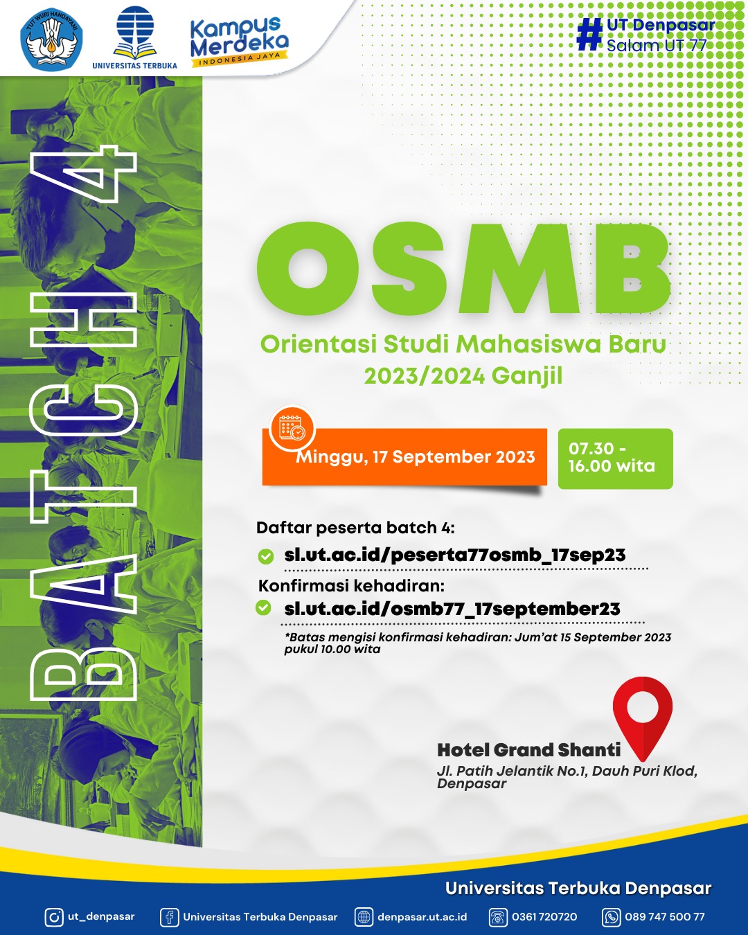 INFO OSMB UT DENPASAR MASA REGISTRASI 2023/2024 GANJIL BATCH 3 dan 4 ...