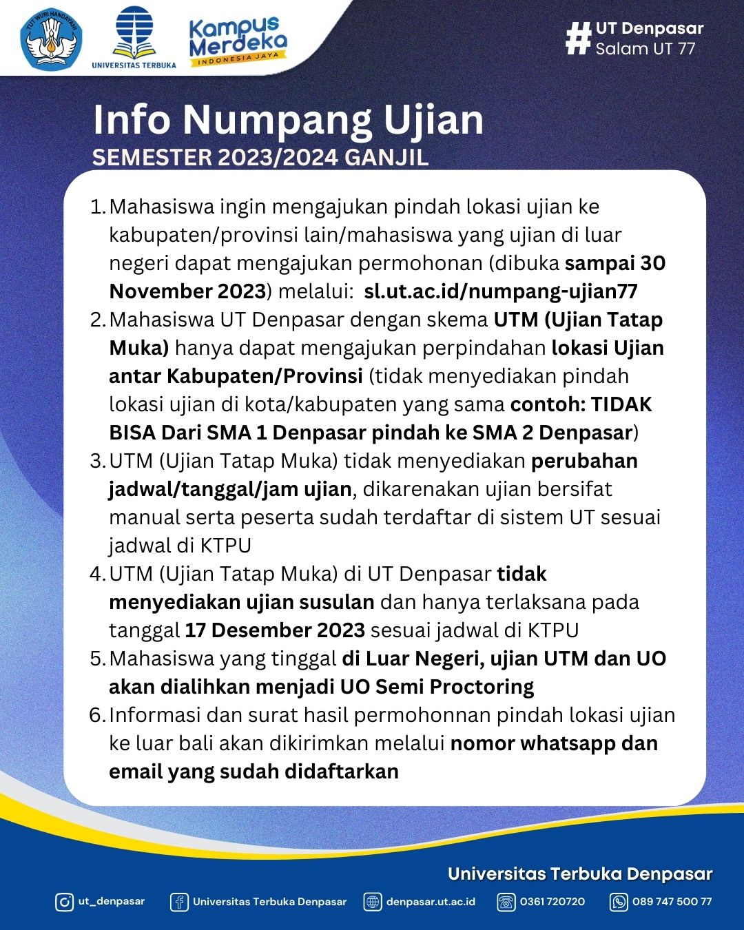 UAS Semester 2023/2024 Ganjil - Universitas Terbuka Denpasar