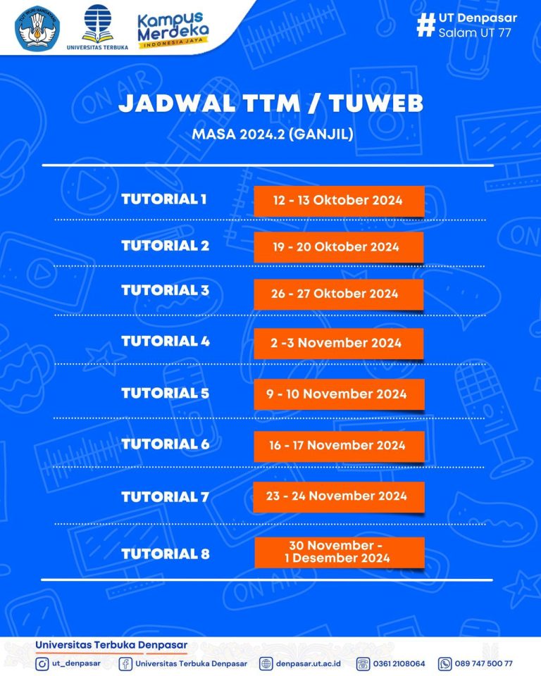 Jadwal TTM dan Tuweb UT Denpasar Semester 2024/2025 Ganjil - Universitas Terbuka Denpasar